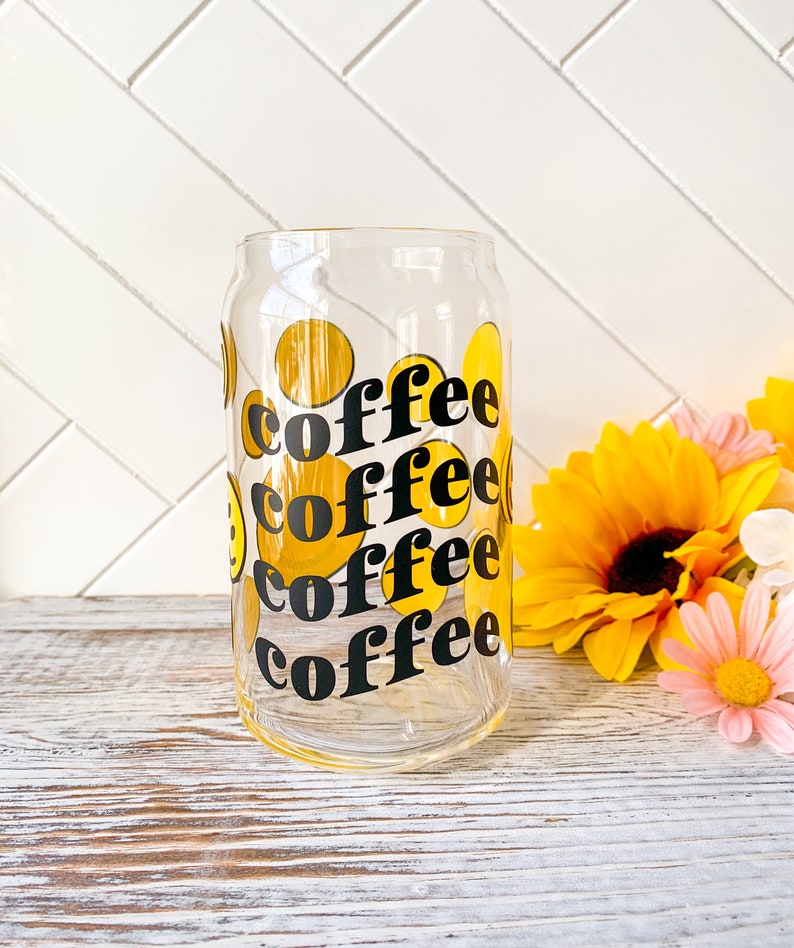 Smiling Face Coffee Can Glass Smile Face Coffee Cup Iced - Etsy