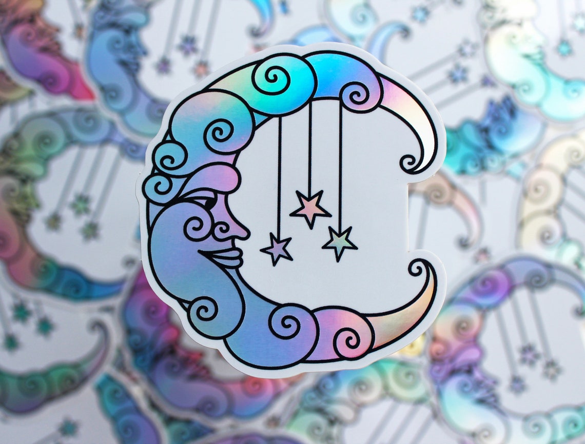 Holographic Moon Sticker Moon and Stars Sticker Crescent - Etsy