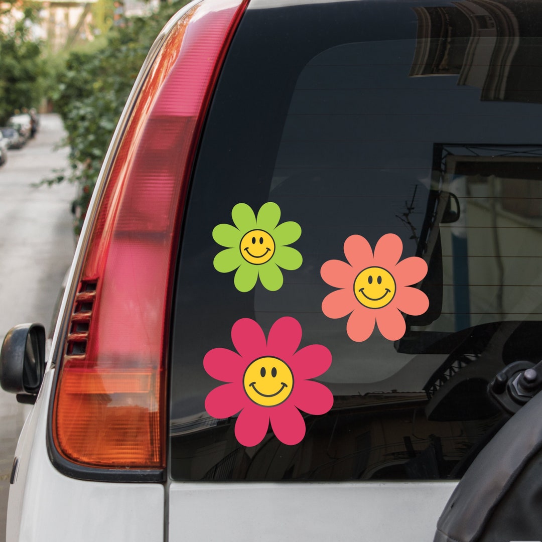 Smiling Face Daisy Vinyl Decal | Smile Face Decal | Smiling Face Car ...