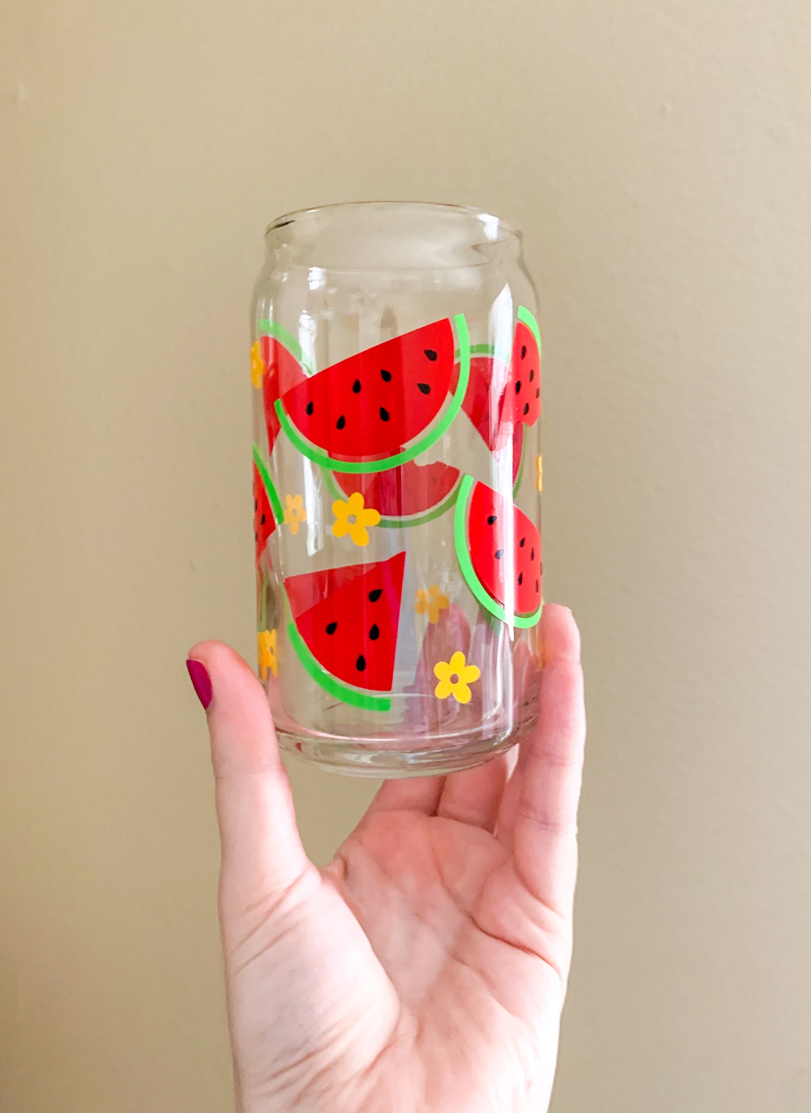 Watermelon Can Glass Watermelon Glass Iced Coffee Glass - Etsy