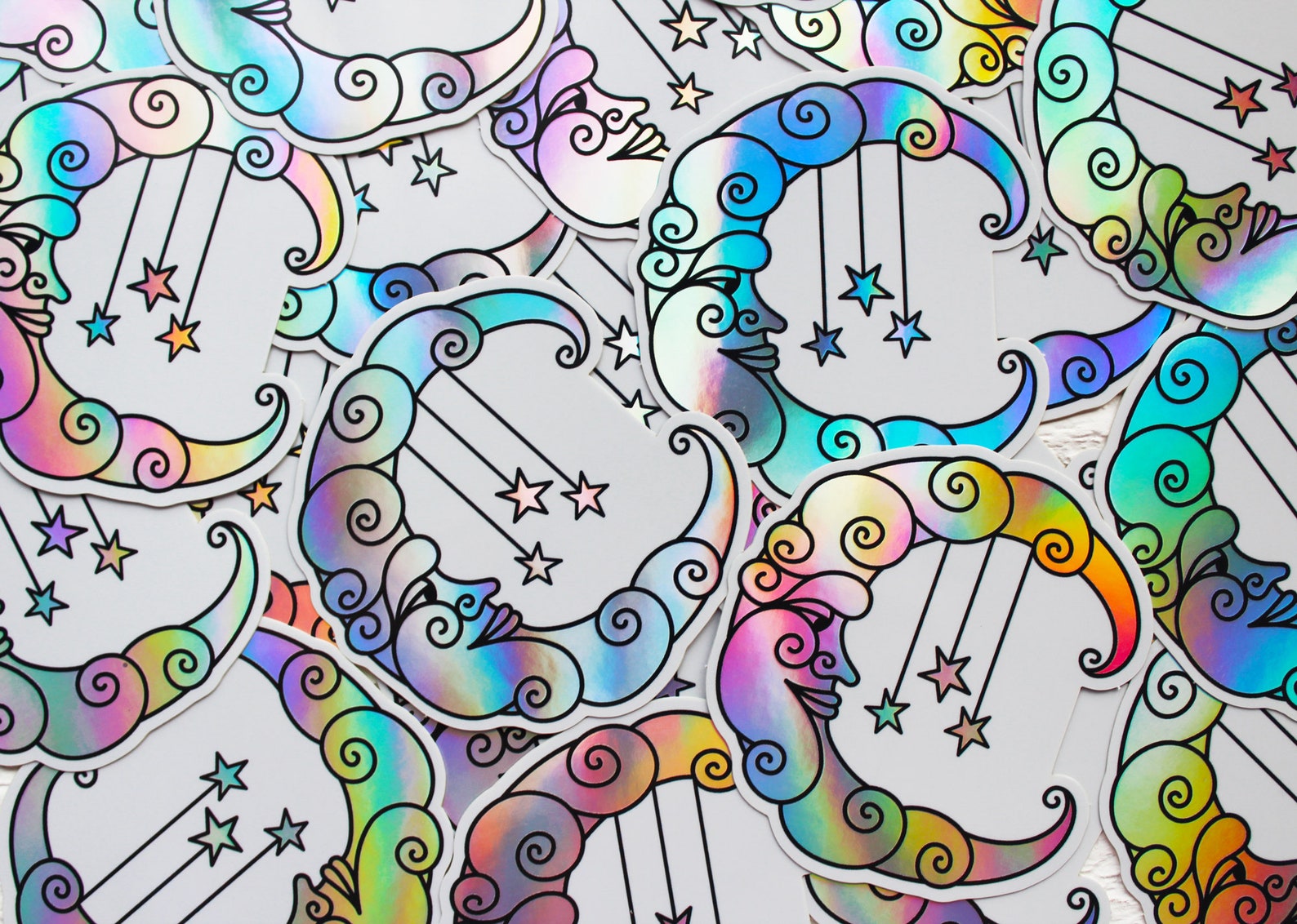 Holographic Moon Sticker Moon and Stars Sticker Crescent - Etsy