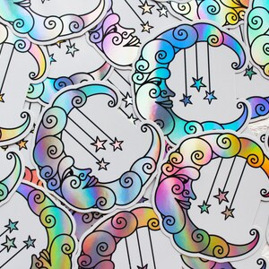Holographic Moon Sticker | Moon and Stars Sticker | Crescent Moon ...
