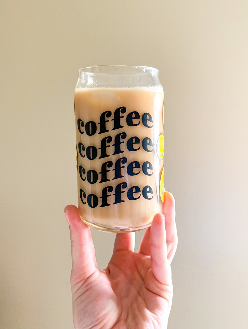 Smiling Face Coffee Can Glass Smile Face Coffee Cup Iced - Etsy