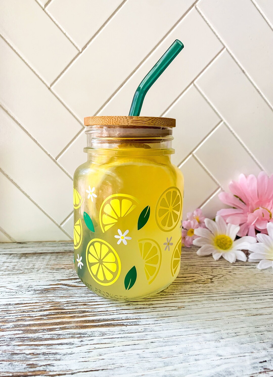 Lemon Slice Mason Jar Mug Lemonade Glass Iced Coffee Glass - Etsy