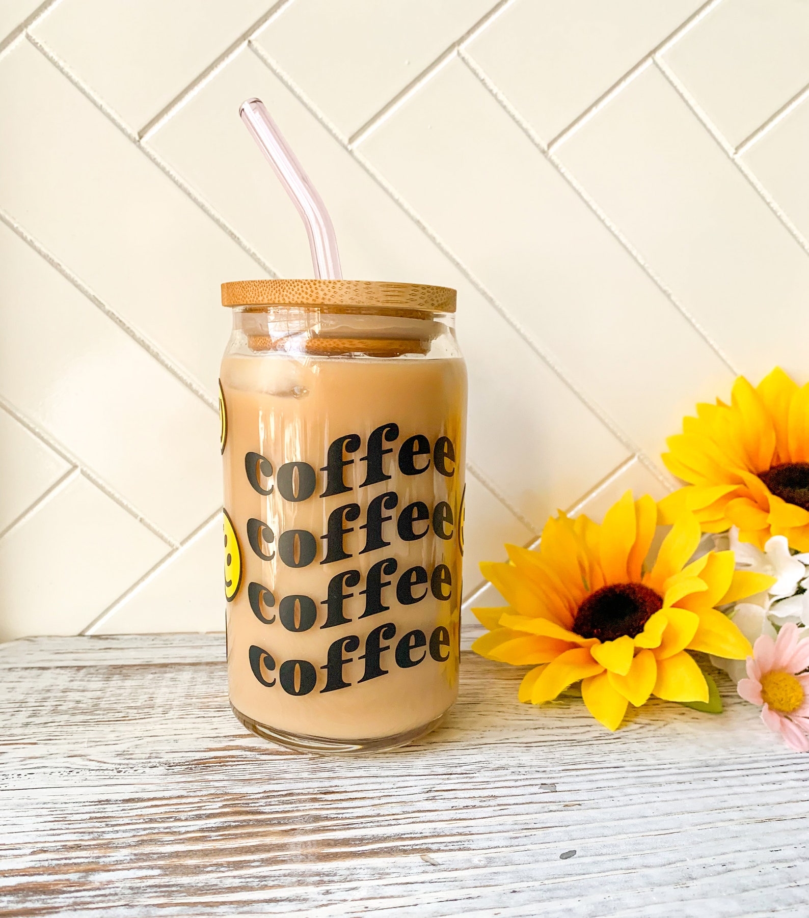 Smiling Face Coffee Can Glass Smile Face Coffee Cup Iced - Etsy