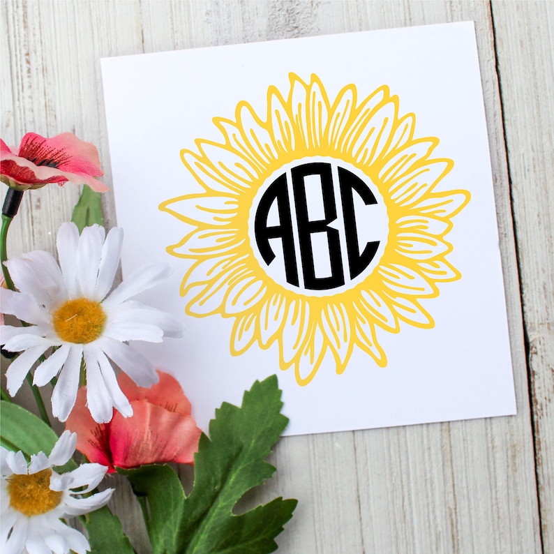 Sunflower Monogram Vinyl Decal | Sunflower Decal | Sunflower Car Decal ...