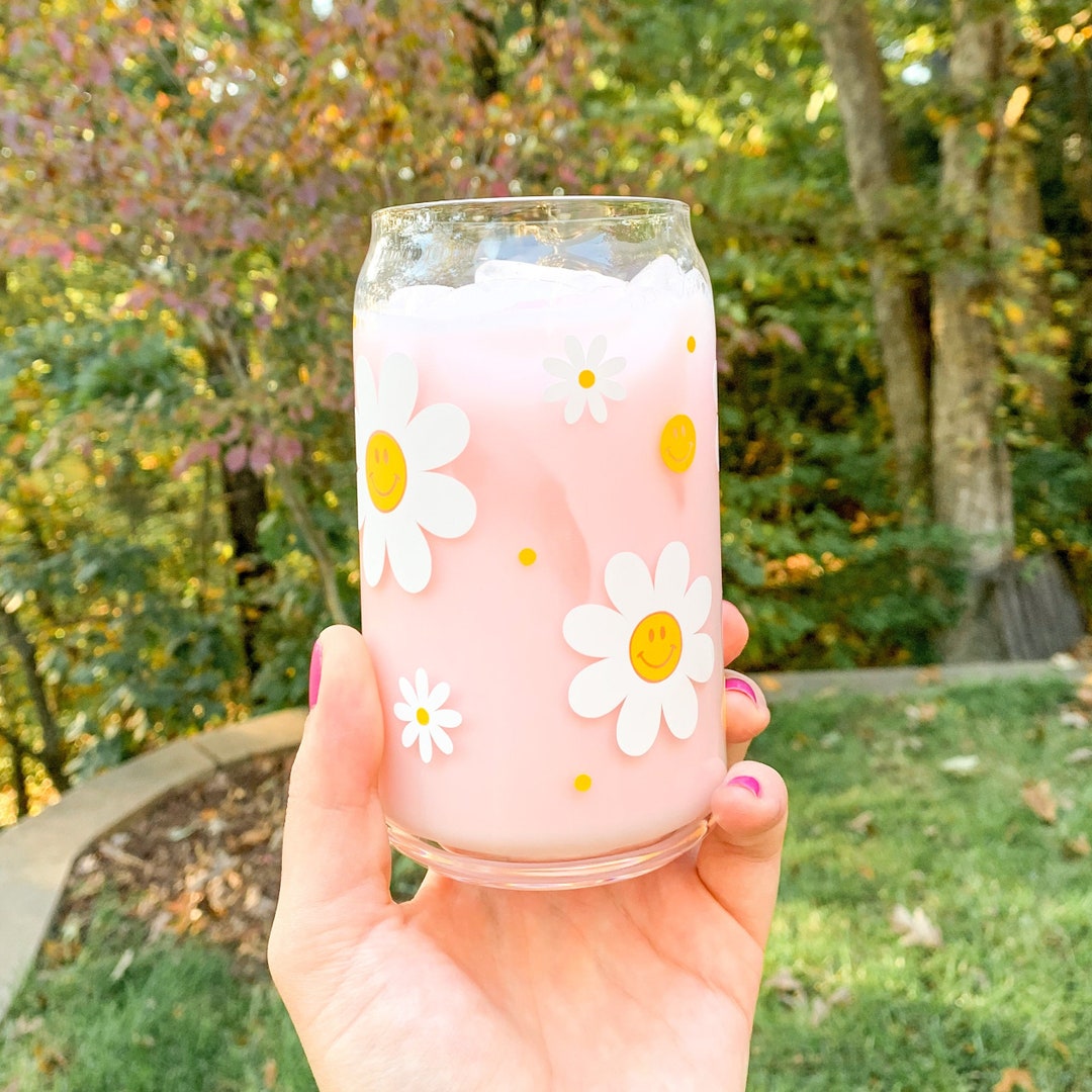 Smiling Daisy Can Glass Smiling Daisy Glass Cup Groovy Can - Etsy