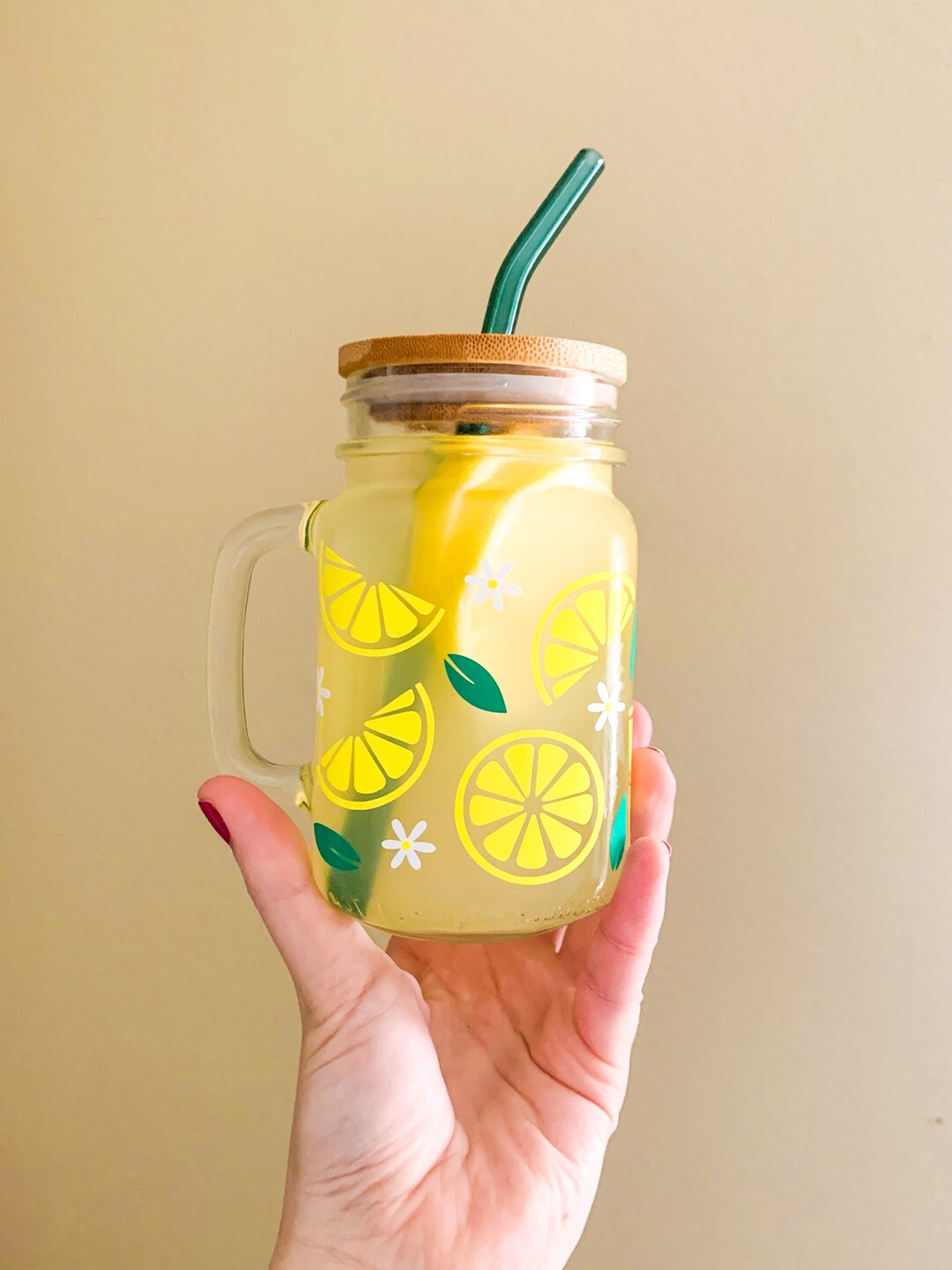 Lemon Slice Mason Jar Mug Lemonade Glass Iced Coffee Glass Cute ...
