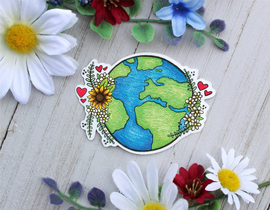 Earth Sticker | Earth Decal | Mother Earth Sticker | Sunflower Sticker ...