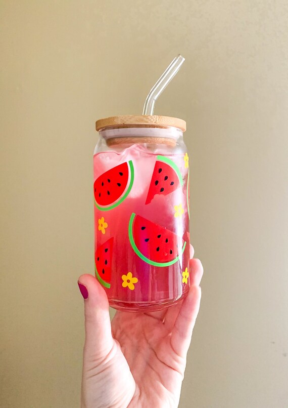 Watermelon Can Glass Watermelon Glass Iced Coffee Glass - Etsy
