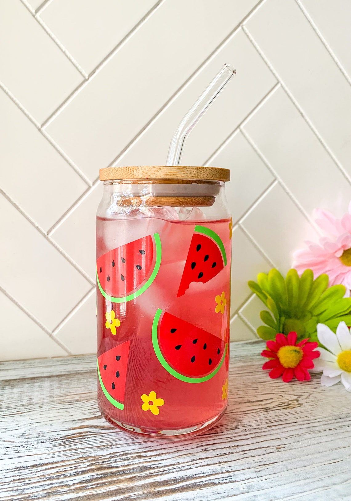 Watermelon Can Glass Watermelon Glass Iced Coffee Glass - Etsy