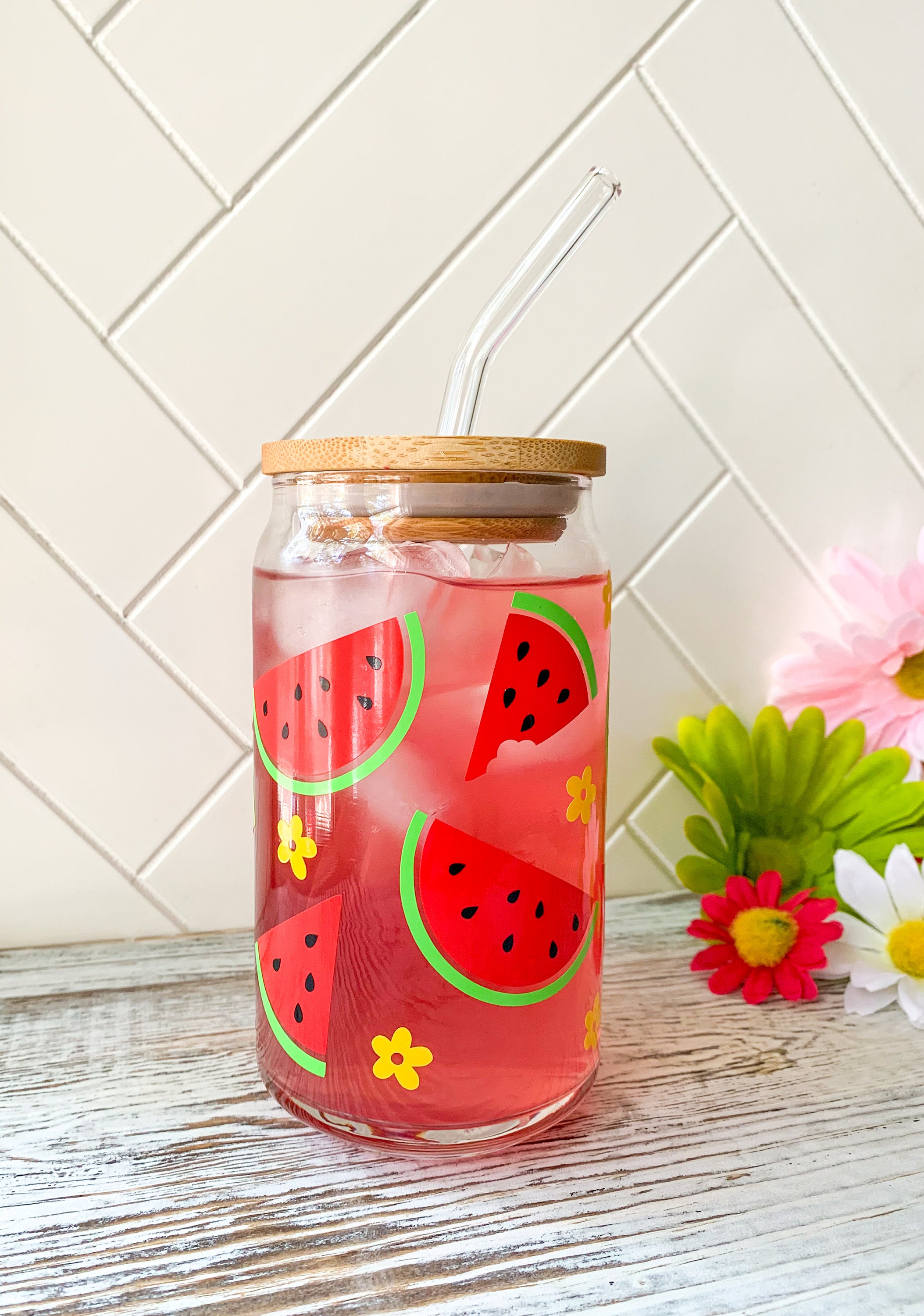 Watermelon Can Glass Watermelon Glass Iced Coffee Glass - Etsy