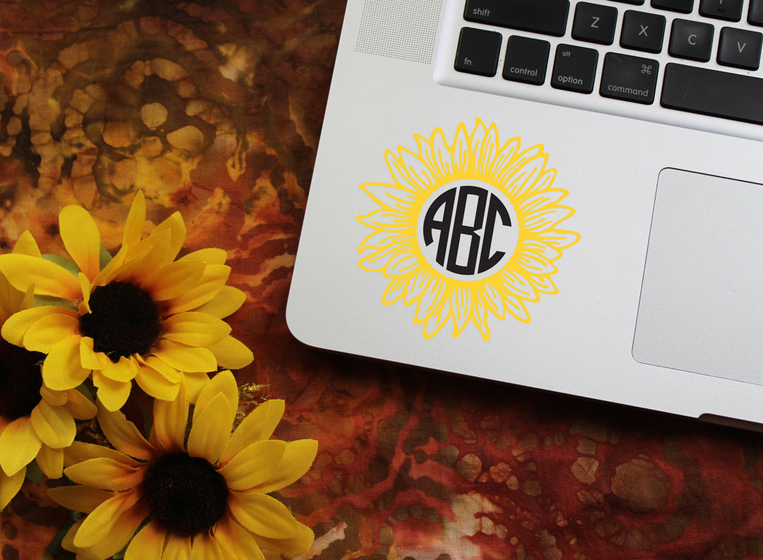 Sunflower Monogram Vinyl Decal | Sunflower Decal | Sunflower Car Decal ...