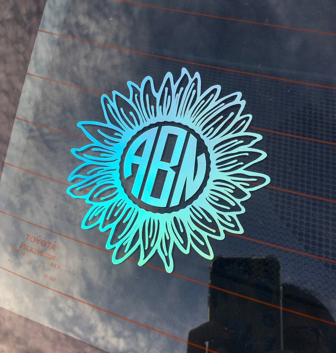 Holographic Sunflower Monogram Vinyl Decal | Sunflower Car Decal ...