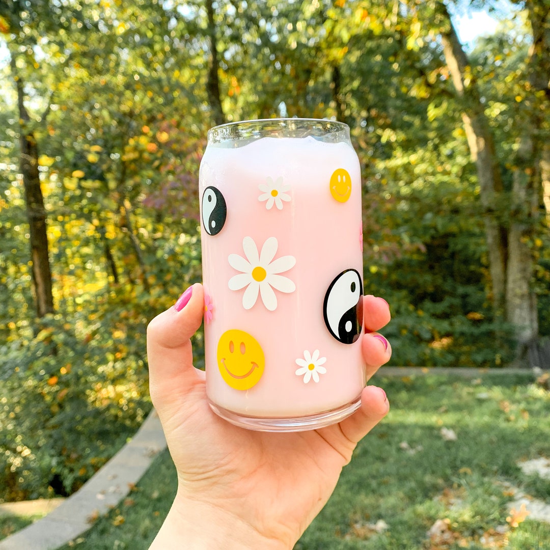 Retro Daisy Glass Cup Yin Yang Can Glass Smiling Face Glass Cup Glass ...