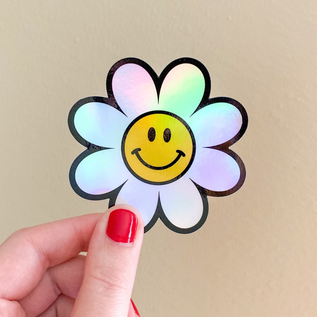 Smiling Daisy Holographic Sticker | Daisy Sticker | Holographic Sticker ...