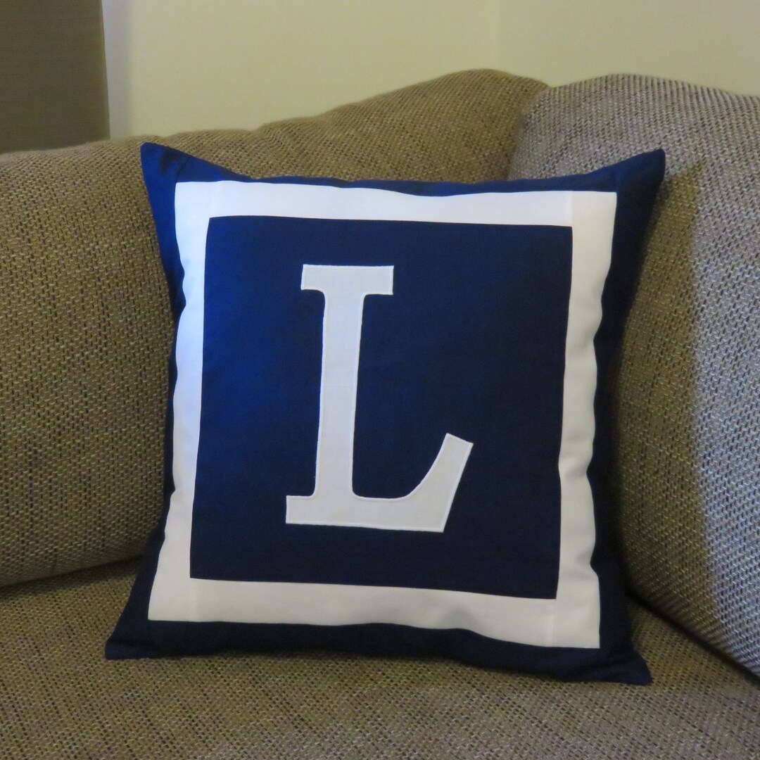 Personalised Cushion Cover - MONOGRAM INITIAL - Navy and White - - Etsy
