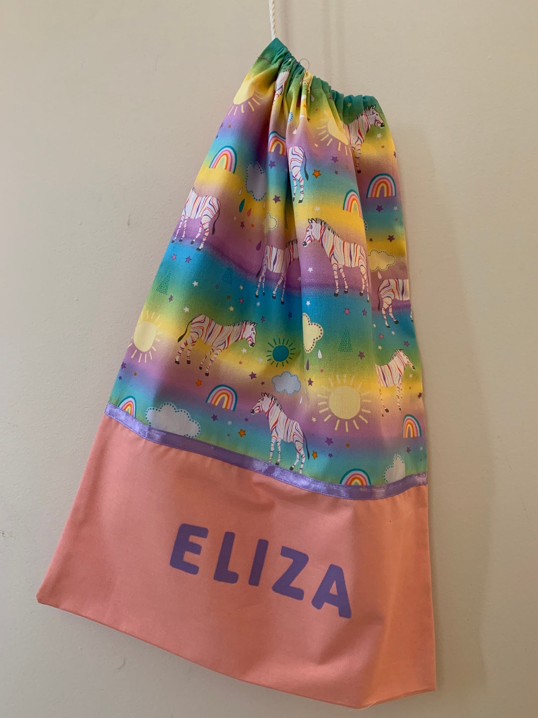 Personalised Drawstring Library Bags / All Purpose Bags - Rainbow ...