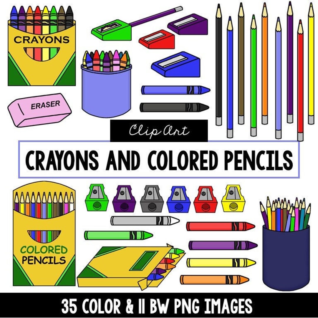 Crayons and Colored Pencils School Supplies Digital Clip Art - Etsy