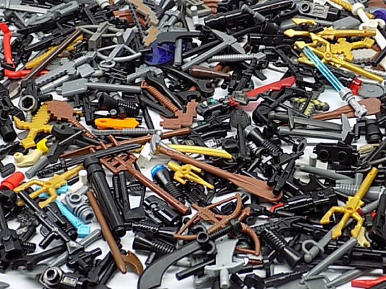 LEGO 50 Piece Minifigs Accessories Lot Weapons Guns Tools Swards ...