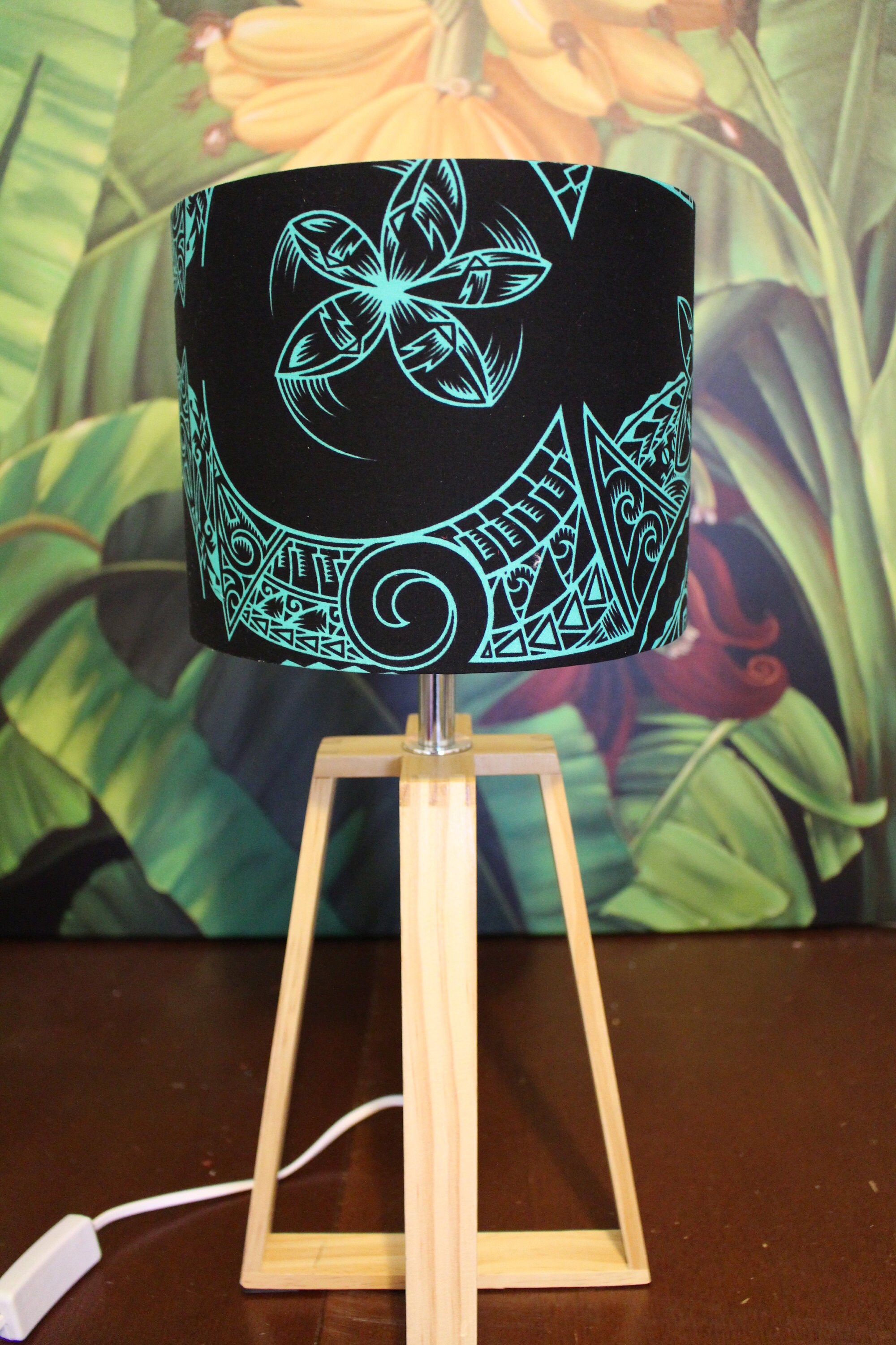 Turquoise and Black Samoan Lamp Shade - Tropical Tribal Design Lamp - Etsy