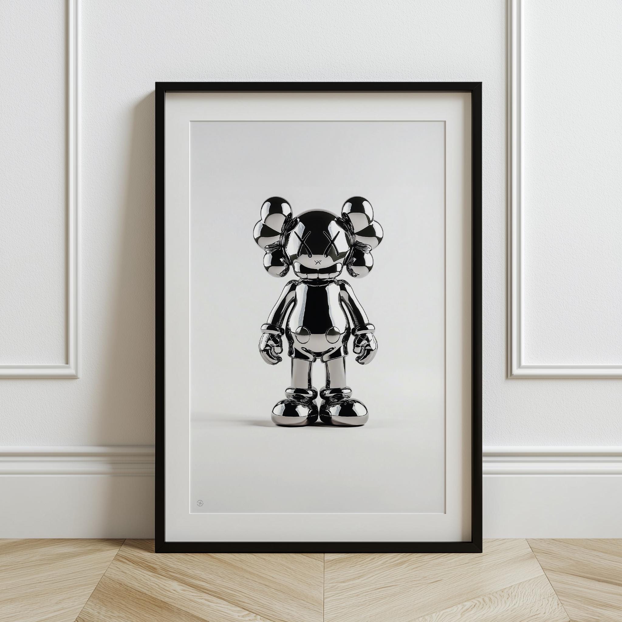 Chrome Kaws Poster, Minimalist Design Wall Art, Black & White Home ...