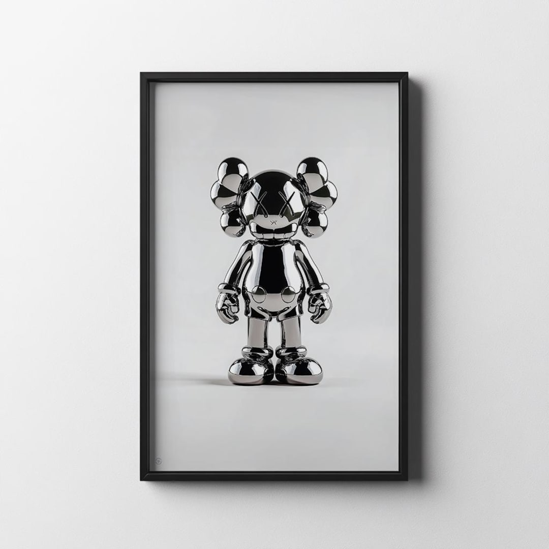 Chrome Kaws Poster, Minimalist Design Wall Art, Black & White Home ...