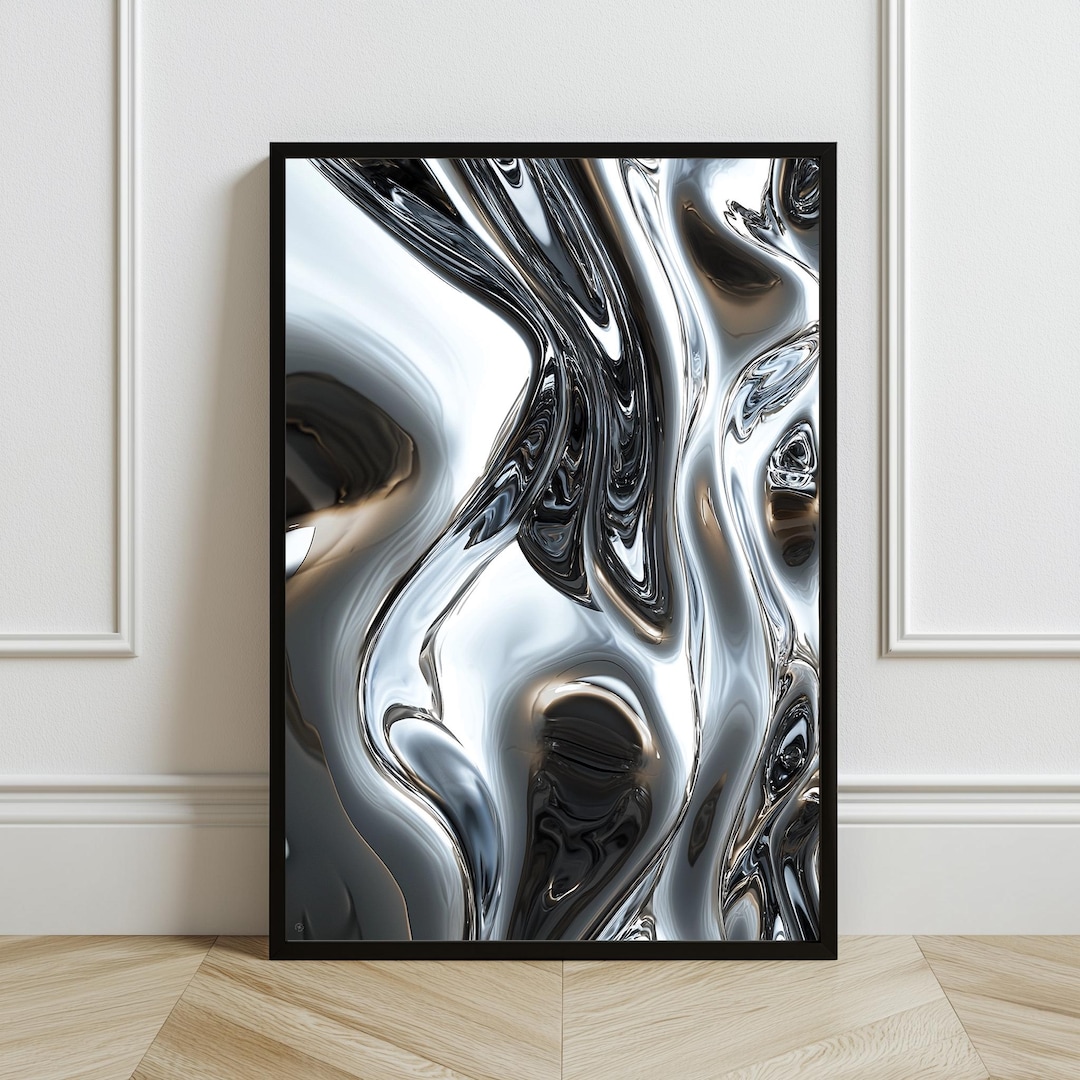 Abstract Digital Art - Distorted Chrome and Liquid Metal Effect, Wall ...