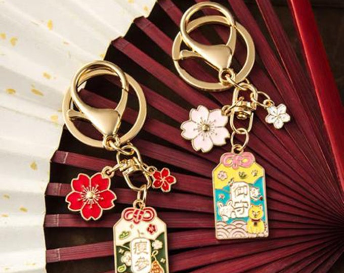 Omamori Japanese Protective Charm Keychain , Metal Gold Plated Metal ...