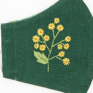 Yellow/ White Daisy Hand Embroidered Face Mask, Linen, Washable ...