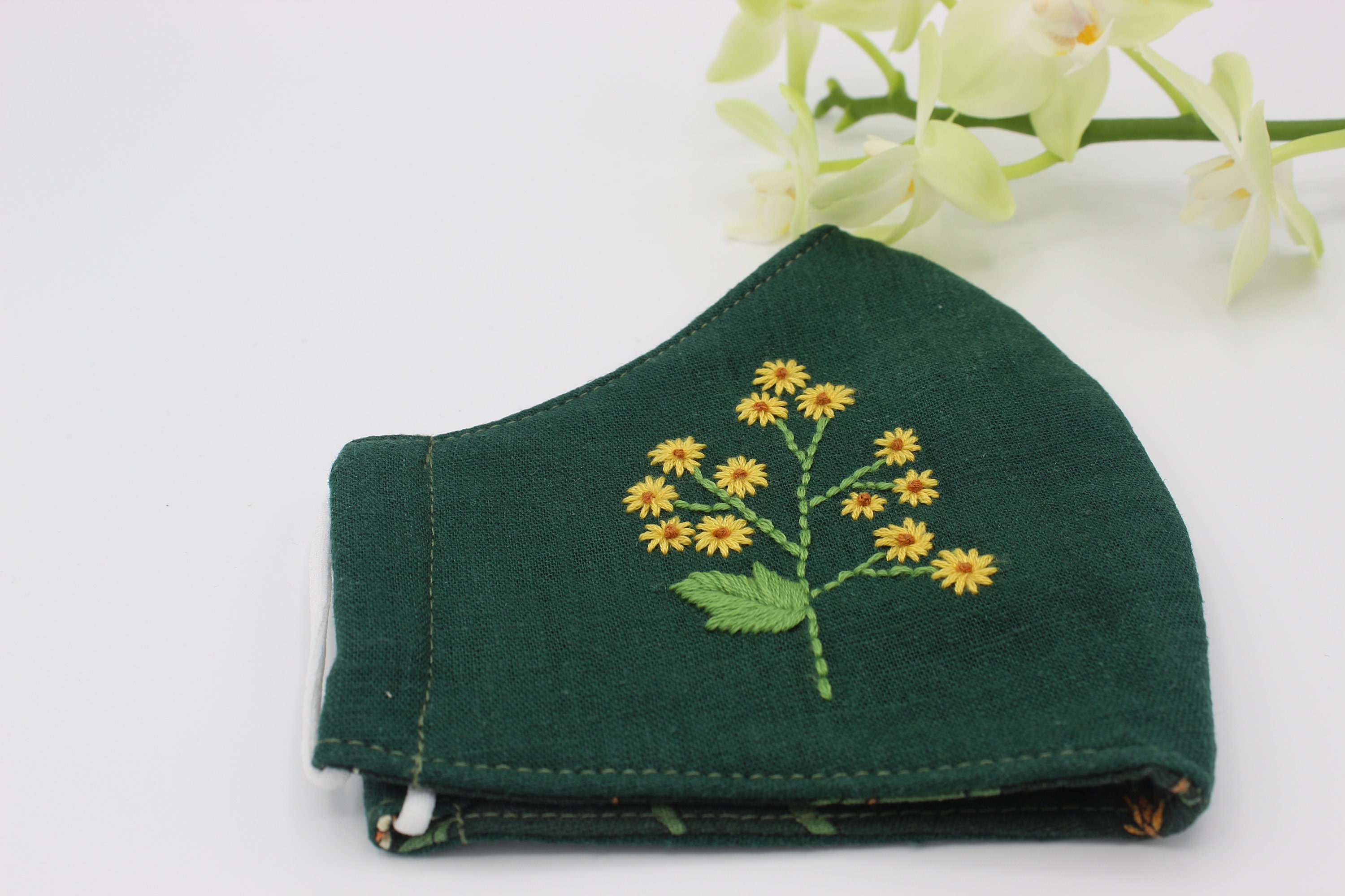 Yellow/ White Daisy Hand Embroidered Face Mask Linen | Etsy