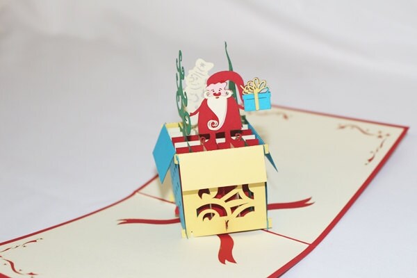 Santa in a Box Pop up Card Birthday Card Greeting Card | Etsy