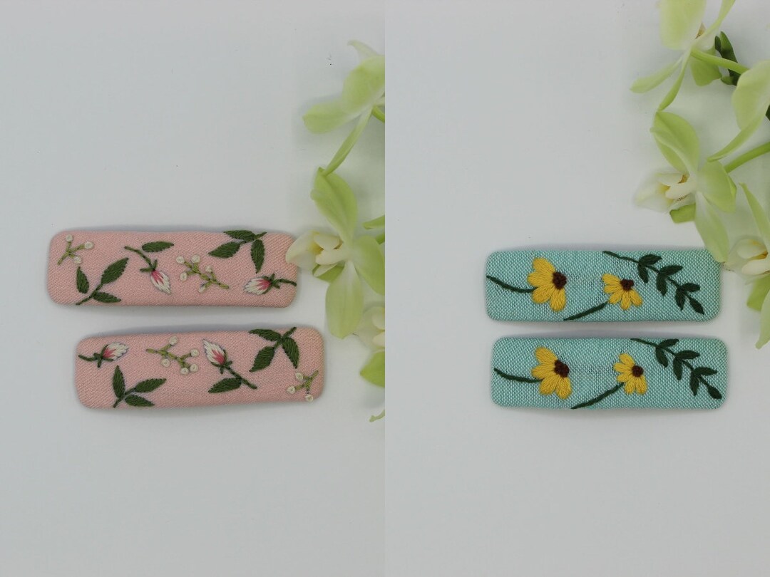 Vintage Handmade Embroidered/unique Hair Clips/ Floral, Hand ...