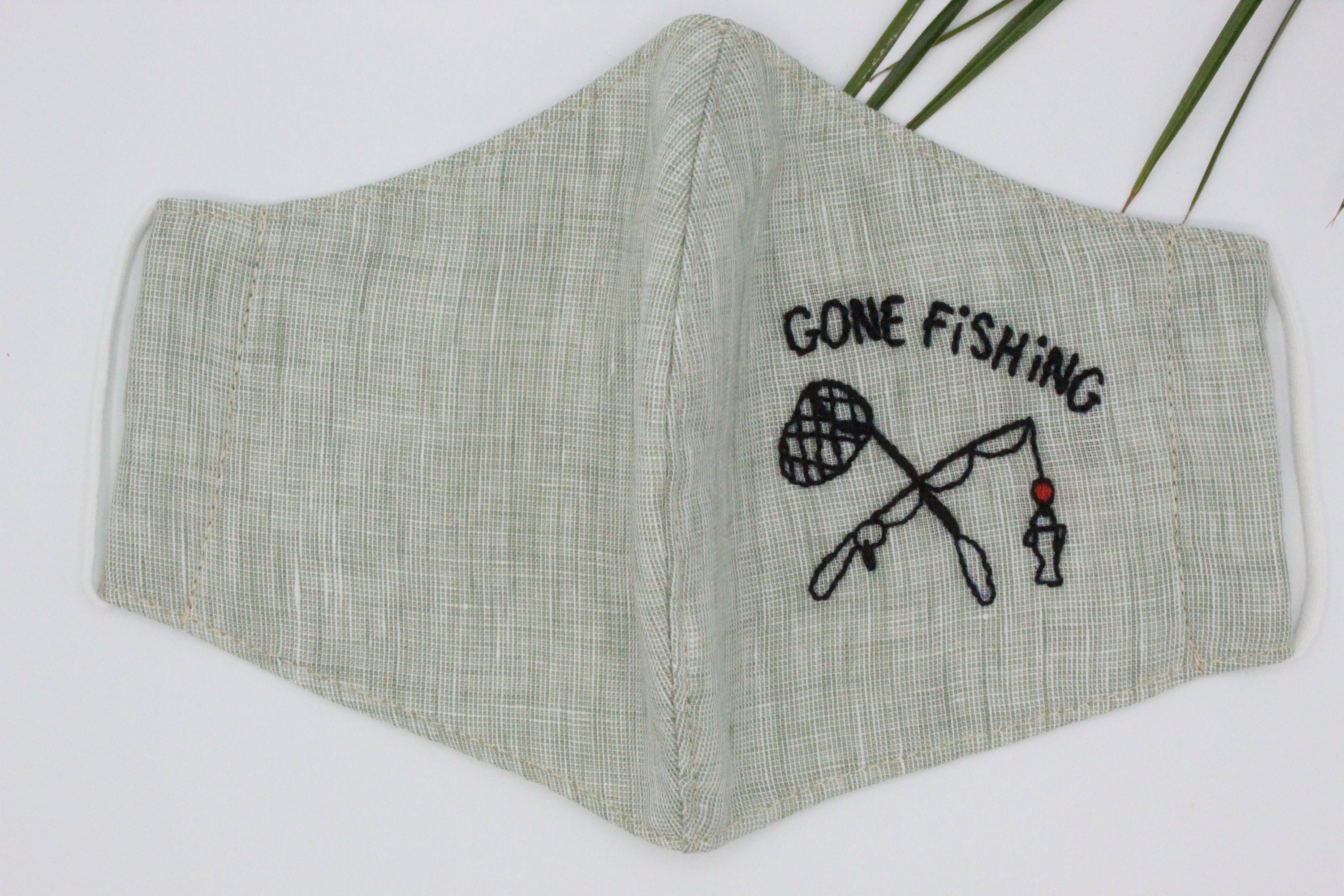 Gone Fishing Fisher Mask Hand Embroidered Linen Face Mask | Etsy