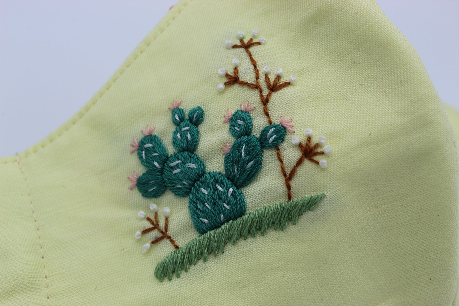 Unique Cactus Hand Embroidered Face Mask Linen Washable - Etsy