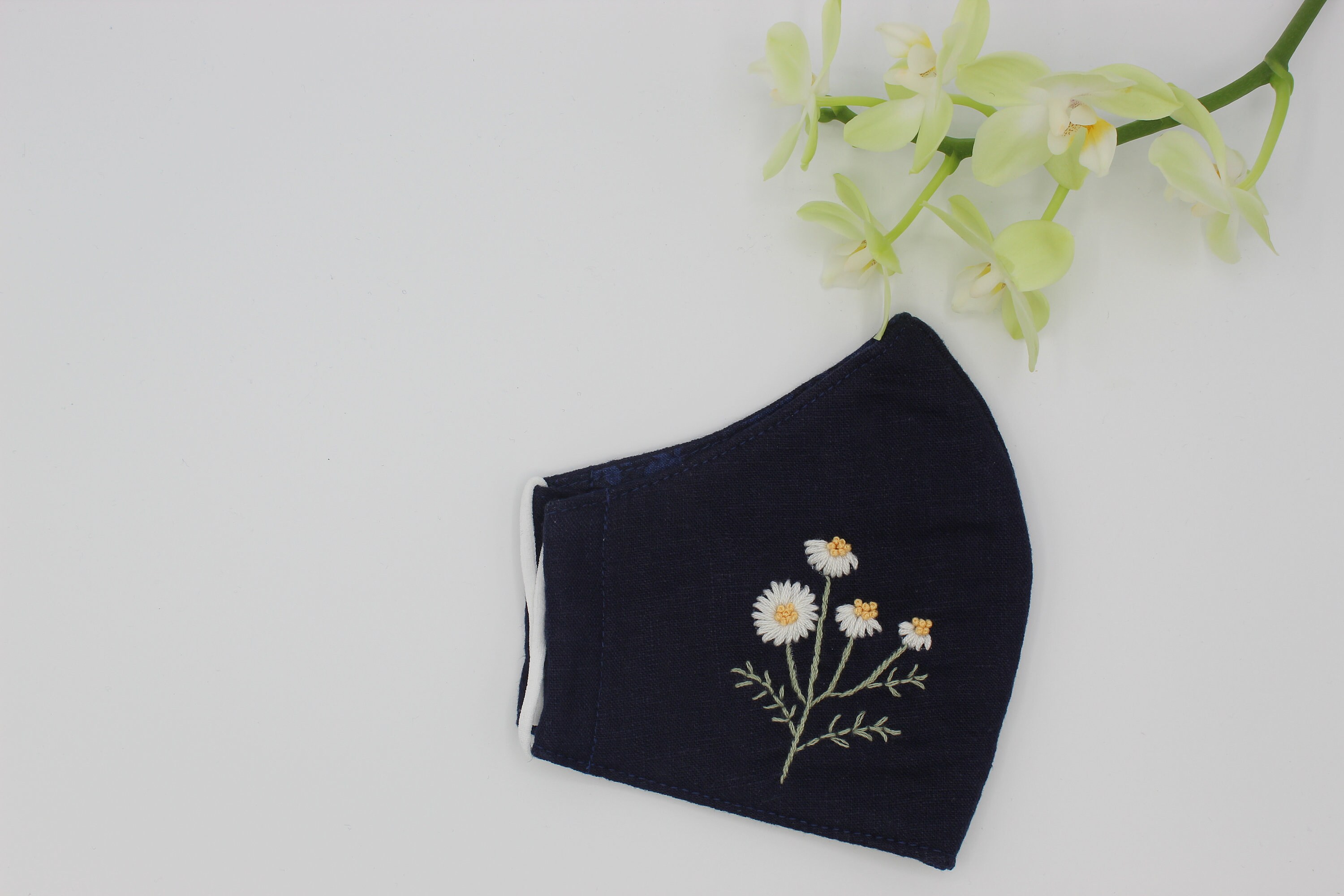 Yellow/ White Daisy Hand Embroidered Face Mask Linen | Etsy