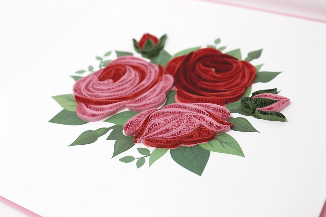 Roses, Love, Valentines Quilling Card, Birthday Card, Greeting Card ...