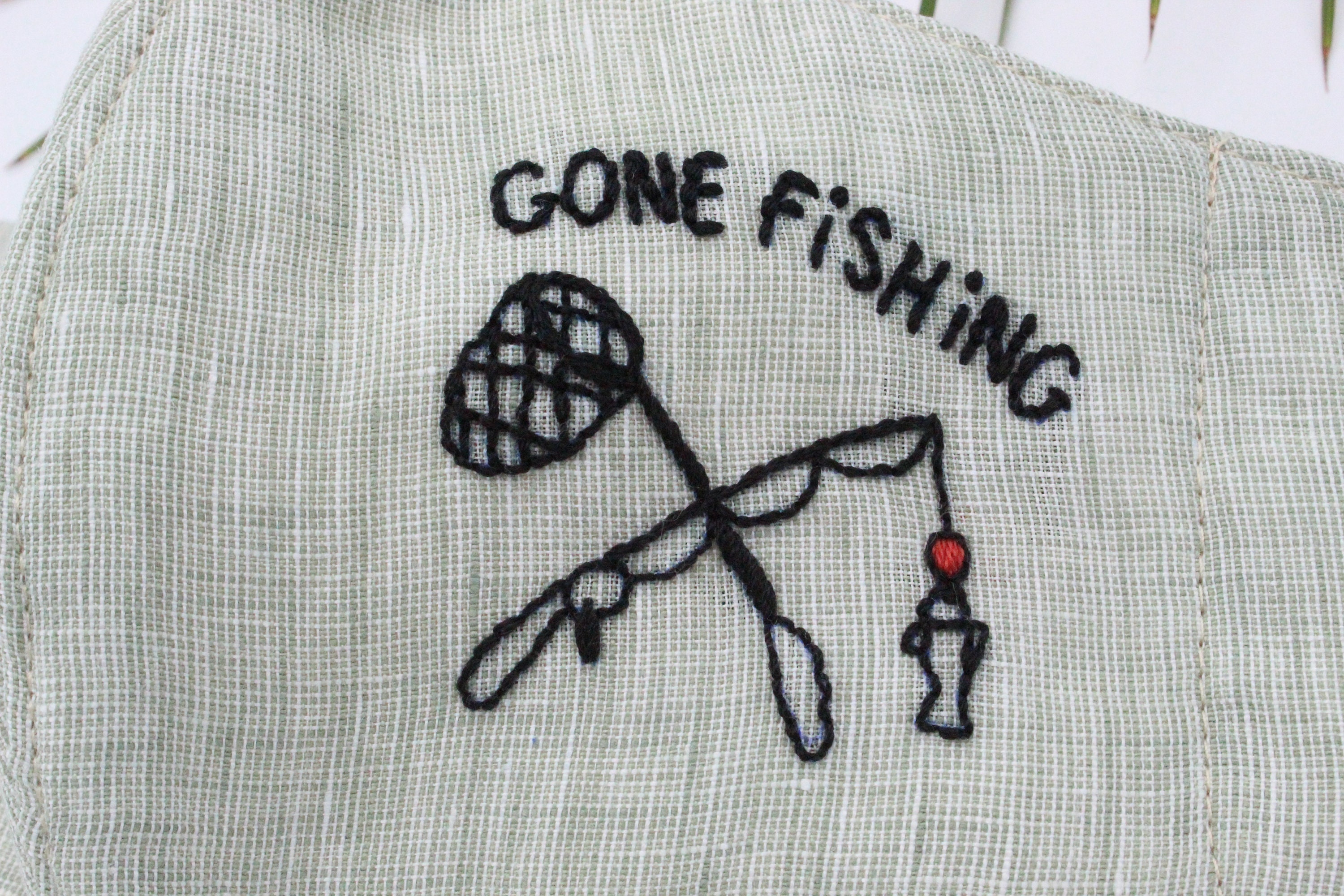 Gone Fishing, Fisher Mask, Hand Embroidered Linen, Face Mask, Washable ...