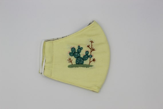 Unique Cactus Hand Embroidered Face Mask Linen Washable - Etsy