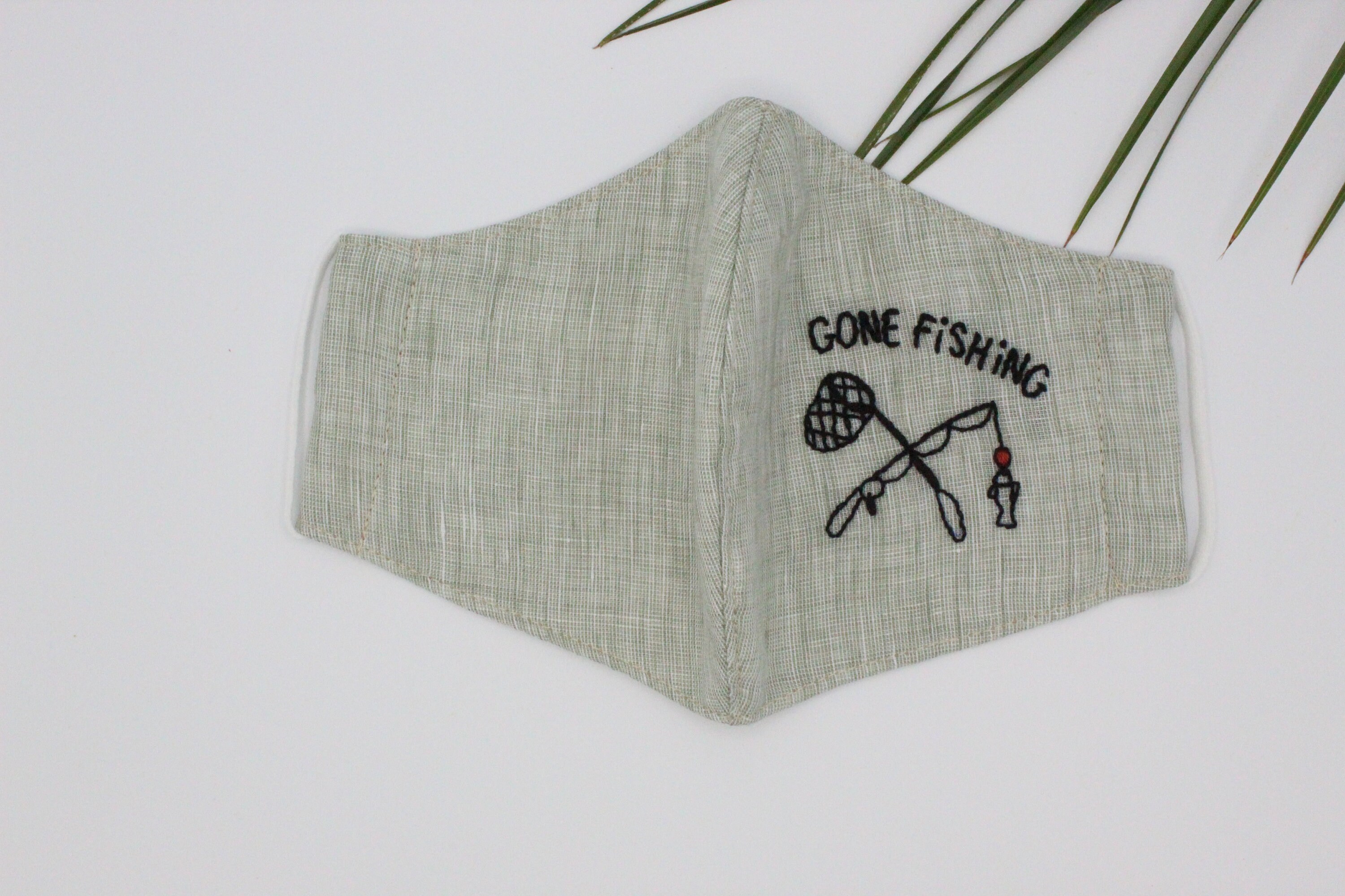 Gone Fishing Fisher Mask Hand Embroidered Linen Face Mask | Etsy