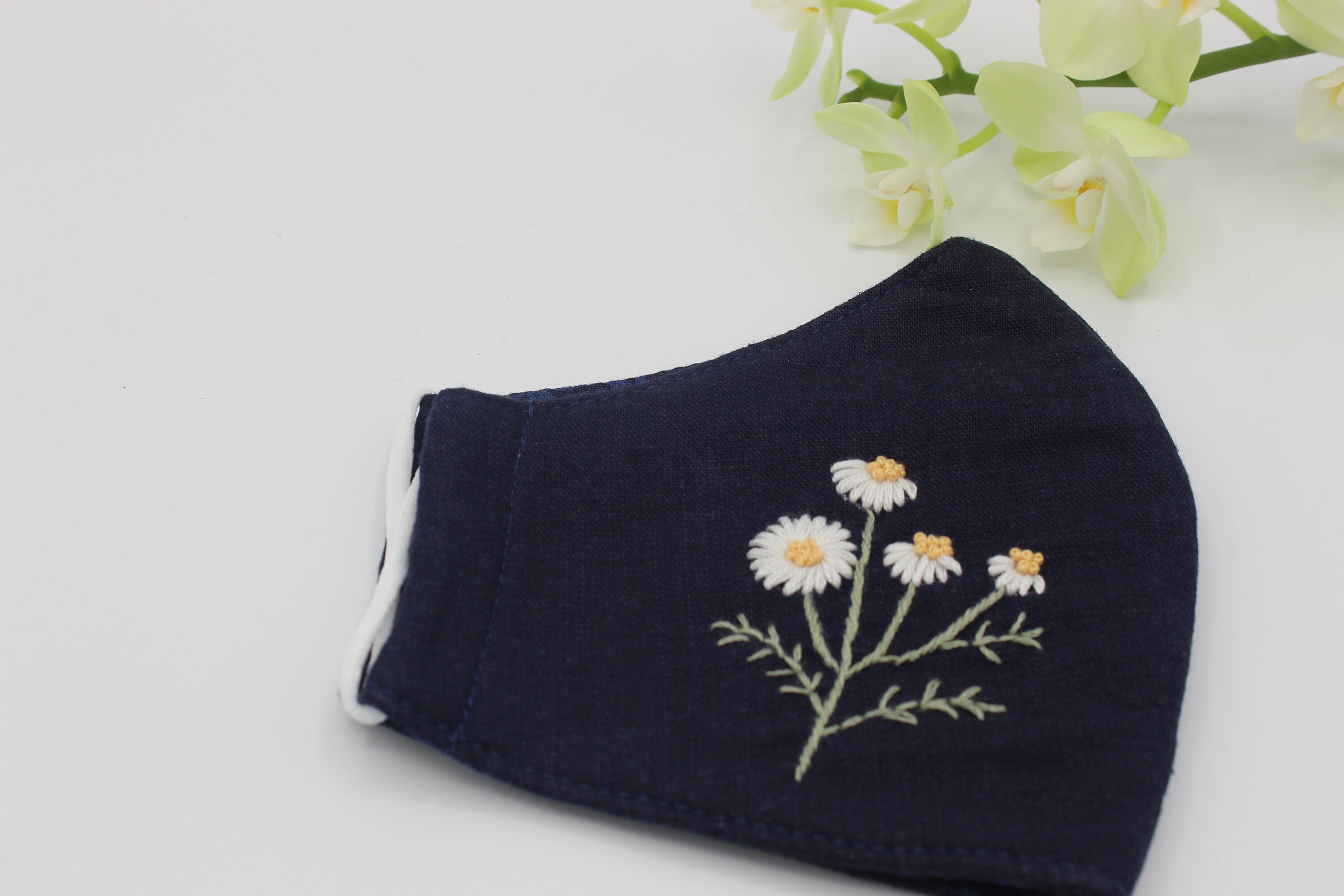 Yellow/ White Daisy Hand Embroidered Face Mask Linen | Etsy