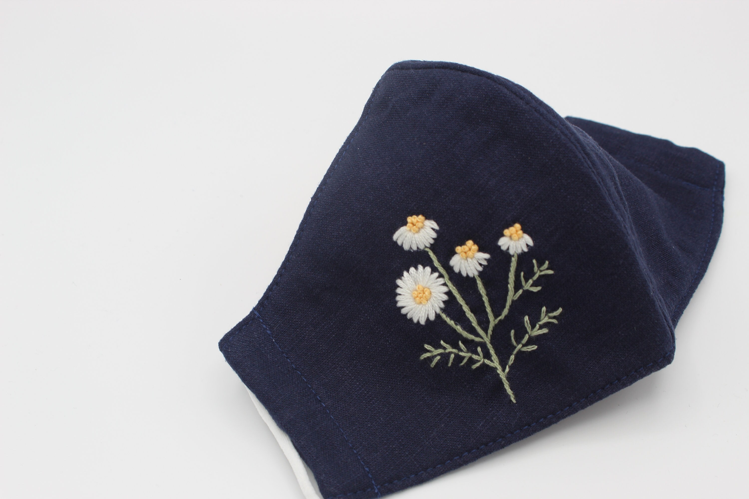 Yellow/ White Daisy Hand Embroidered Face Mask Linen | Etsy