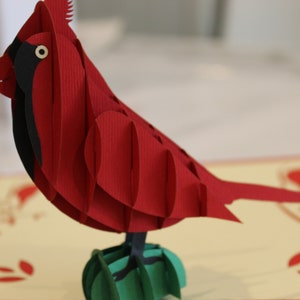 Red Cardinal Bird, 3-D Pop up Card, Birthday Card, Greeting Card ...