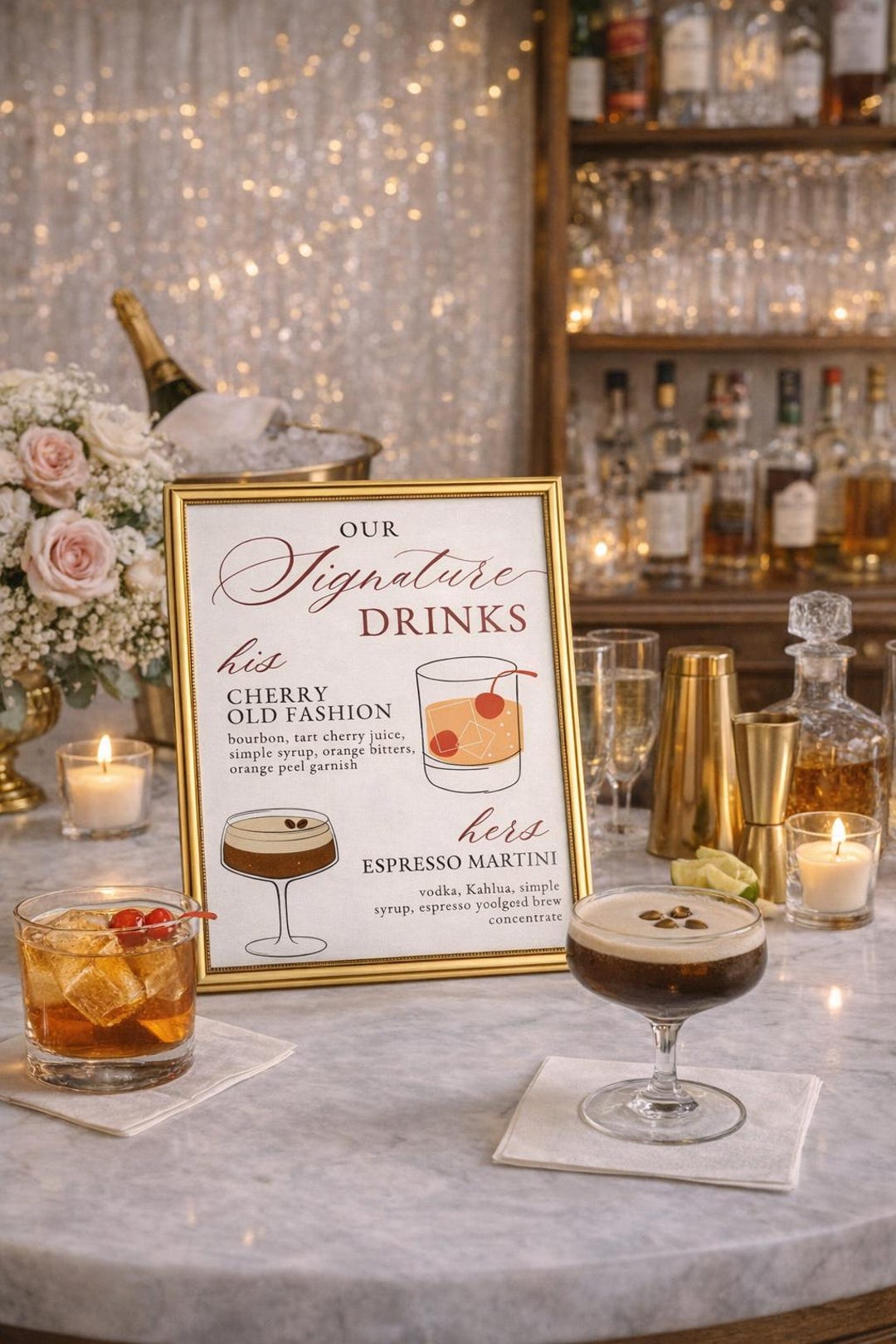Editable Wedding Bar Sign Template | Signature Drinks, Cocktail Menu ...