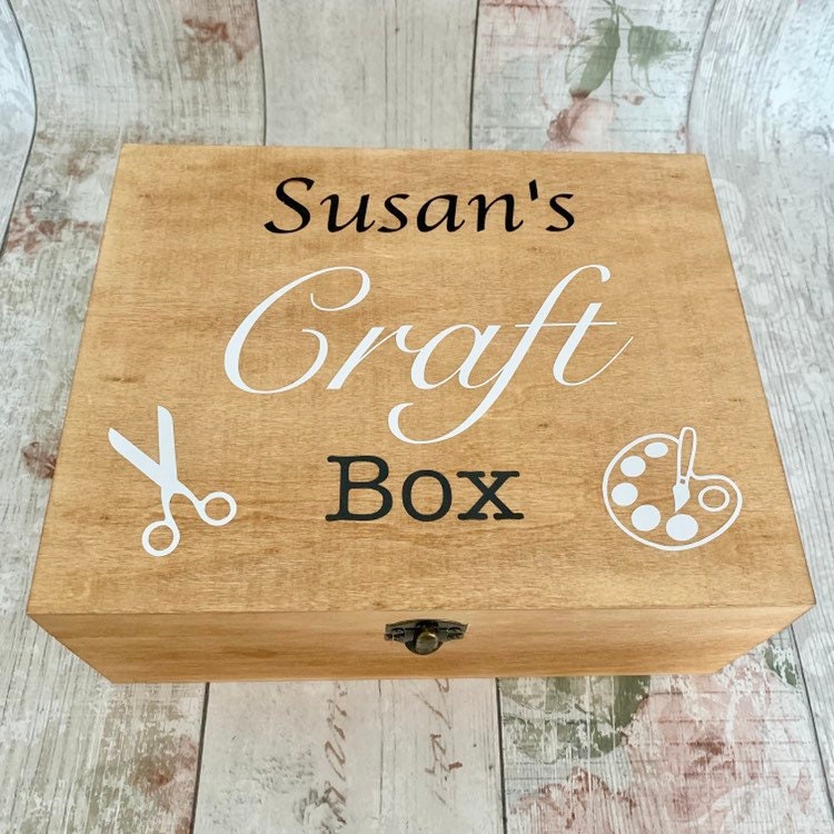 Personalised Rustic Wood Craft Box, Wooden Storage Container, Crafting ...