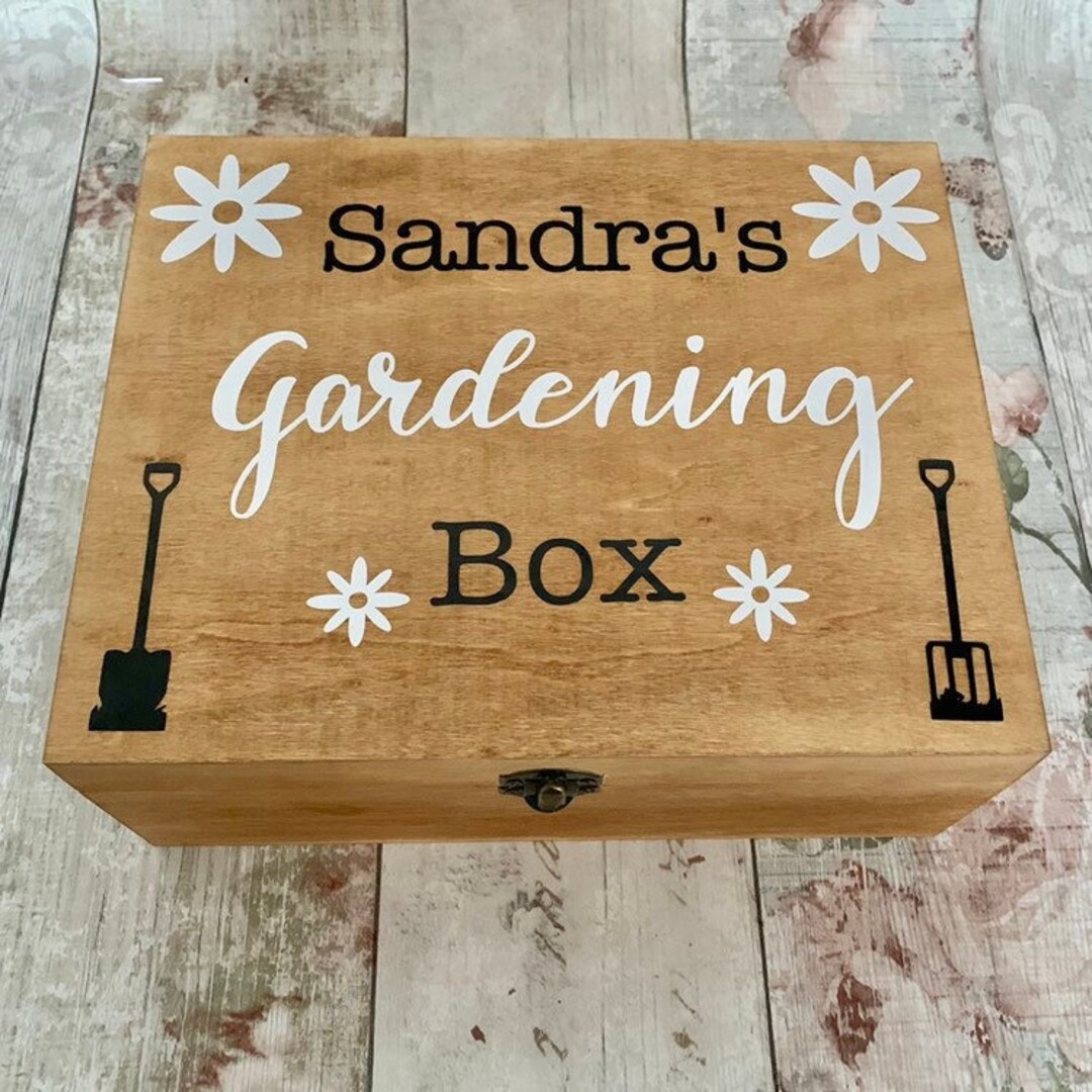 Personalised Rustic Wood Gardening Box, Floral Design, Gift for Her Him ...
