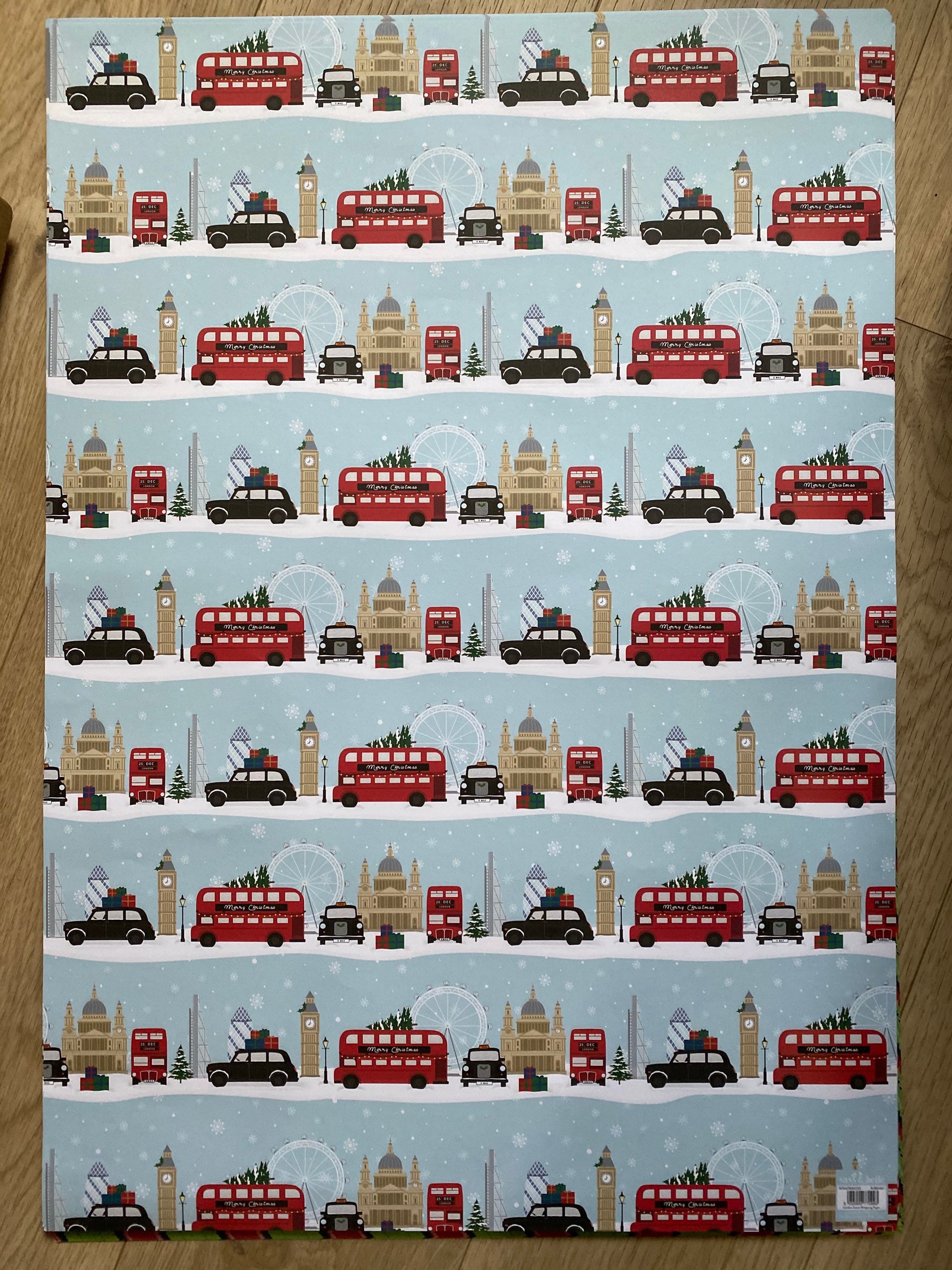 Festive UK Single-Sided Paper Sheet London City Skyline Santa Wrapping ...