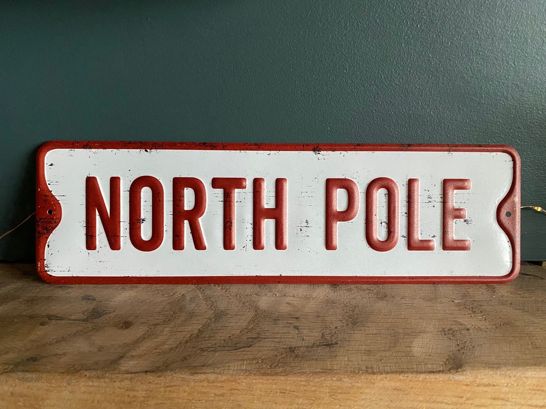 Christmas Retro 'north Pole' Metal Tin Wall Sign - Etsy