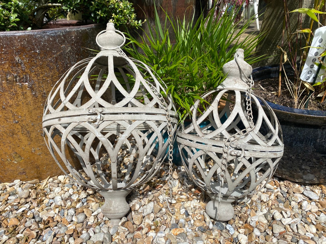 2 X Grey Metal Hanging Plant Orbs Metal Garden Decoration - Etsy UK