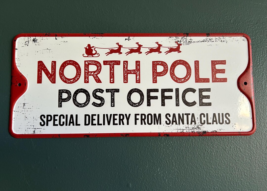 Christmas Retro 'north Pole Post Office' Metal Tin Wall Sign - Etsy